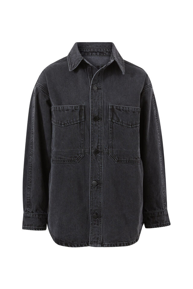Bobbi Side Pocket Denim Shacket - Washed Black – The Crosswalk Store